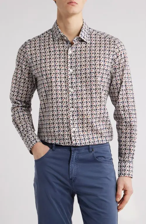 Scott Barber Regular Fit Floral Long Sleeve Cotton Button-up Shirt