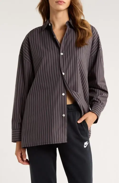 Nike Sportswear Stripe Button-up Shirt - Black/thunder Grey/black