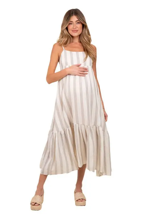 PINKBLUSH Linen Blend Stripe Sleeveless Maxi Dress