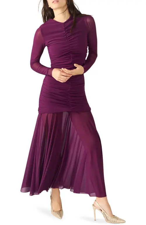 Steve Madden Kiara Ruched Long Sleeve Maxi Dress - Beet