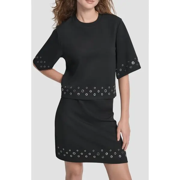 Dkny Grommet Trim Ponte Knit Top