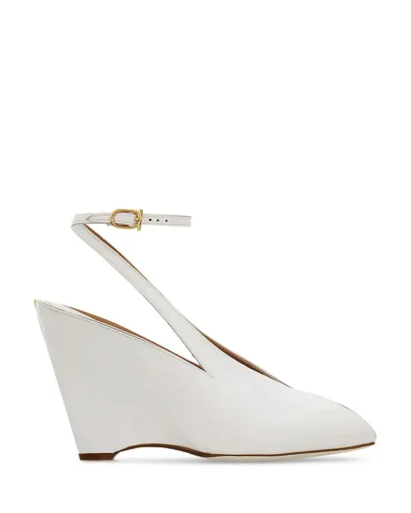 FERRAGAMO Leather Peep Toe Wedge Pumps