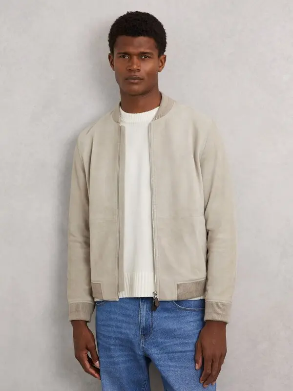 REISS Burnham Suede Bomber Jacket - Grey
