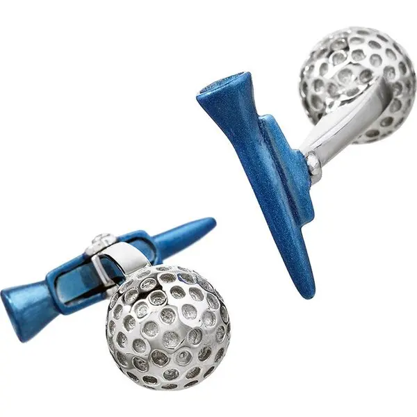 JAN LESLIE Golf Ball And Tee Sterling Cufflinks