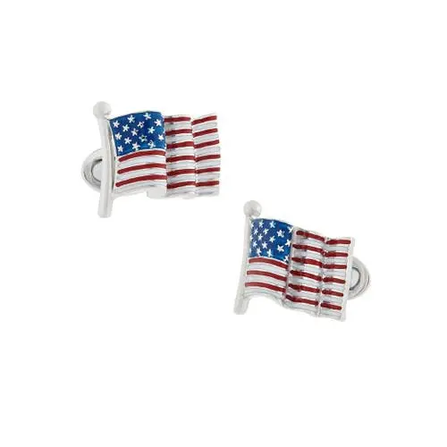 JAN LESLIE American Flag Sterling Cufflinks