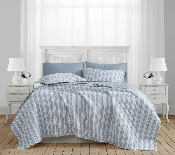 THE FARMHOUSE BY RACHEL ASHWELL Ticking Stripe /q Quilt Set