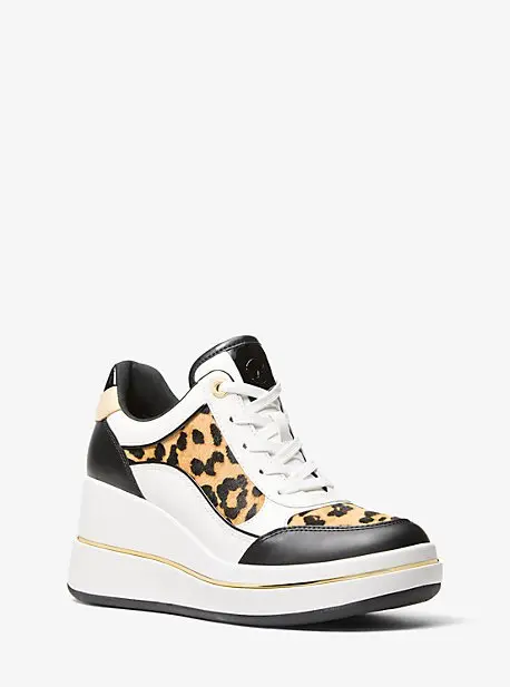 Michael Kors Emmy Leather And Leopard Print Wedge Trainers