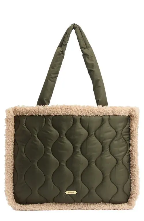 Barbour Marnie Quilted Tote With Faux Shearling Trim