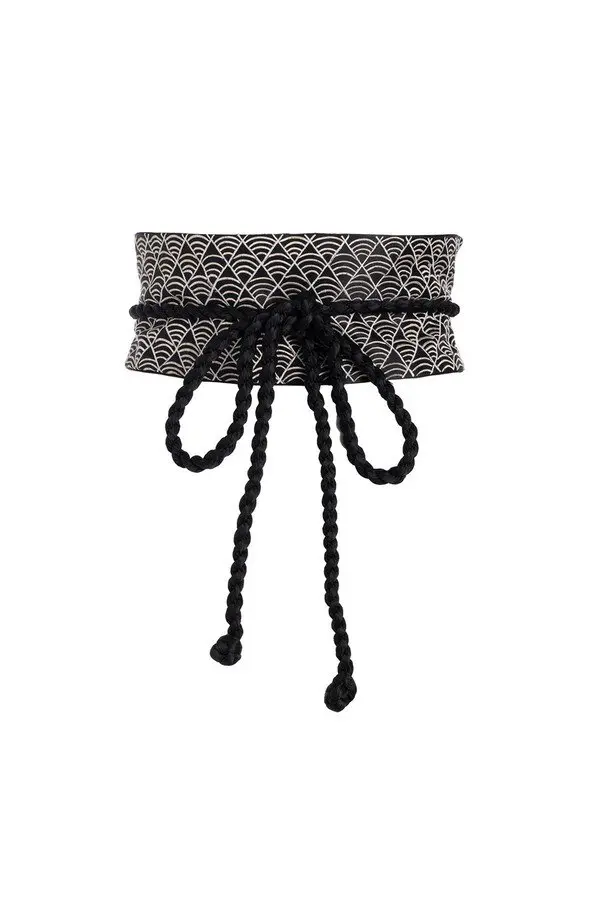 Natori Couture Nara Geometric Embroidered Silk Obi Belt