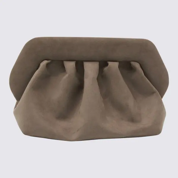 THEMOIRE Suede Clutch With Adjustable Strap - Mud