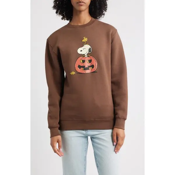 GOLDEN HOUR Peanuts® Snoopy Jack O' Lantern Fleece Graphic Sweatshirt