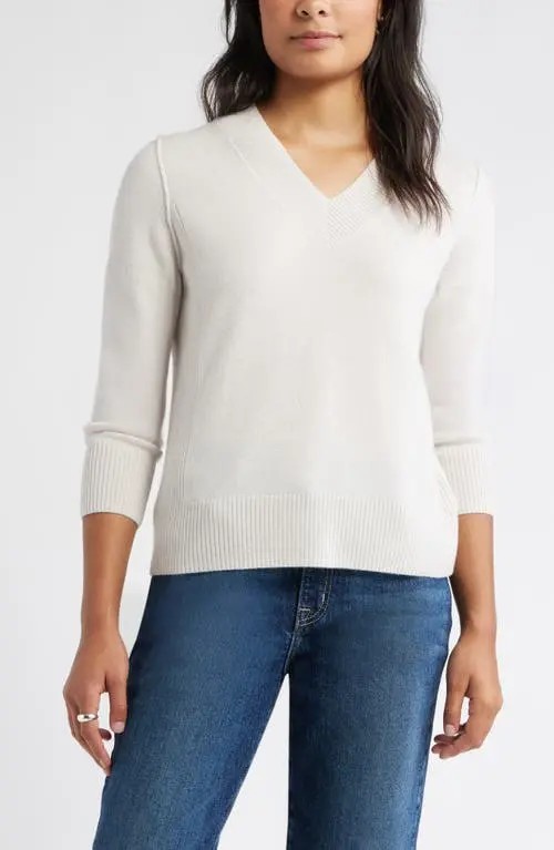 Caslon V-neck Wool & Cashmere Sweater - Ivory Pristine Heather