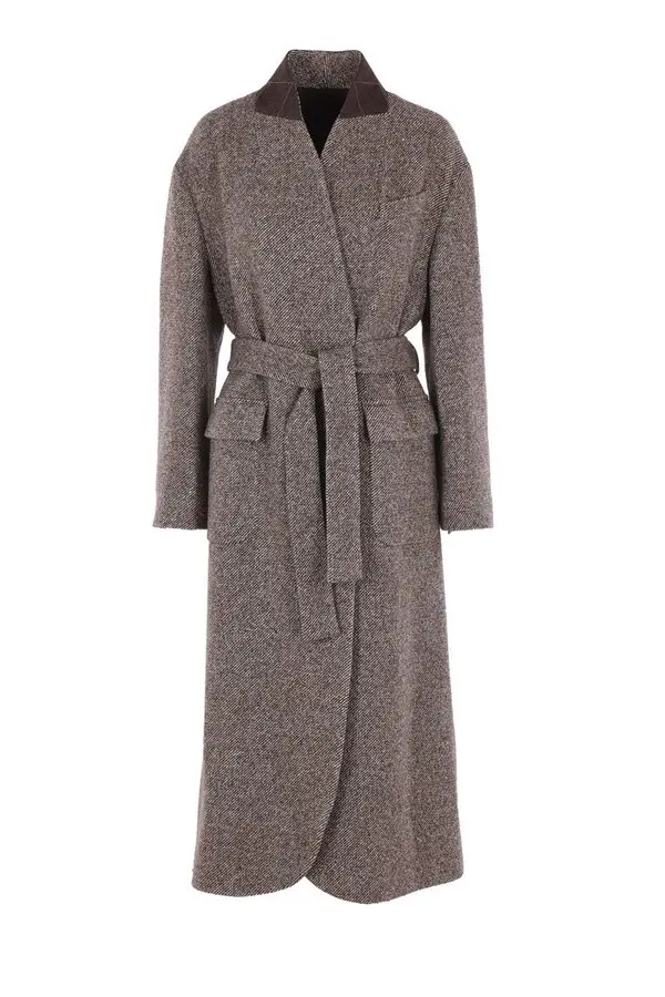 Brunello Cucinelli Wrap Coat - Brown+grey+panama