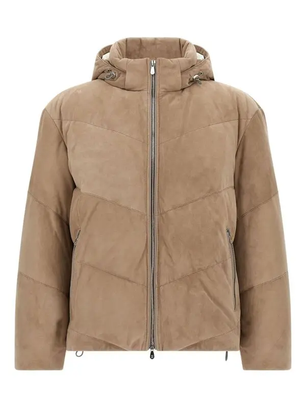 Brunello Cucinelli Leather Short Down Jacket - Marrone Chiaro