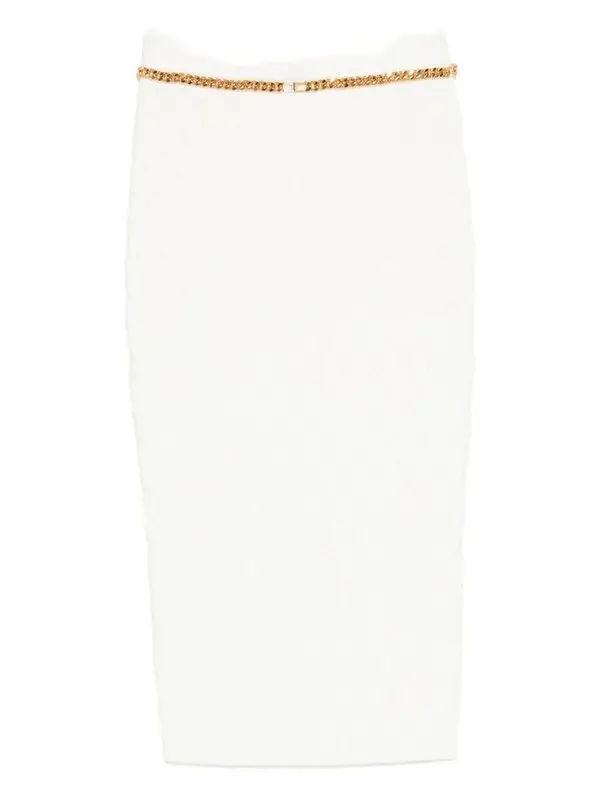 Elisabetta Franchi Knitted Midi Skirt With Chain Belt - Beige