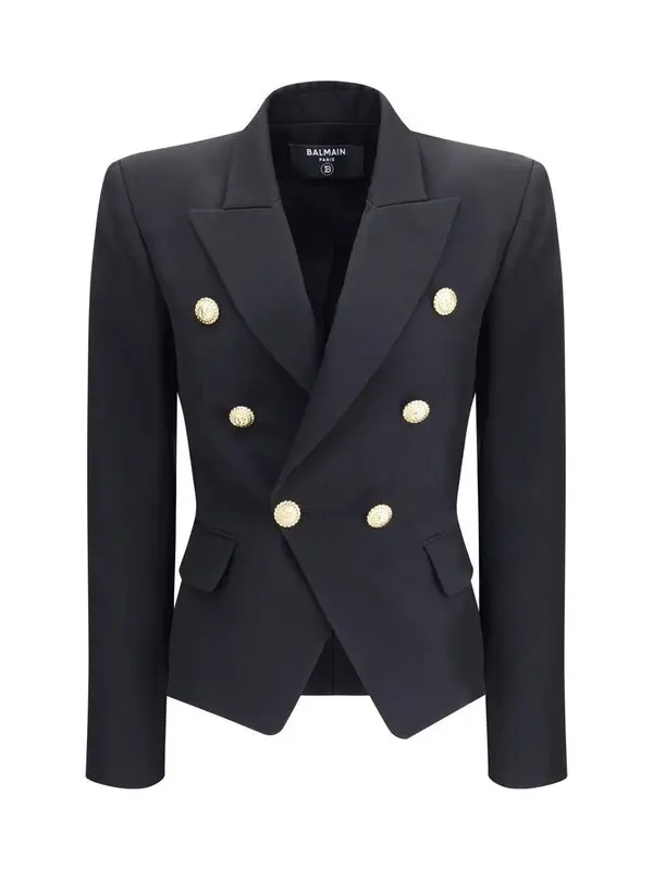 Balmain Double-breasted Blazer With Embossed Buttons - Black