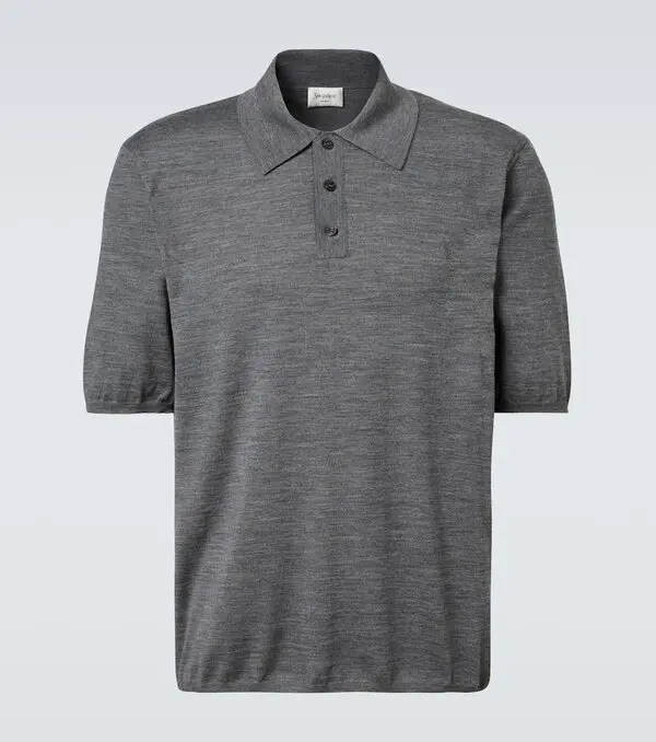Saint Laurent Cassandre Wool Polo Shirt - Grey
