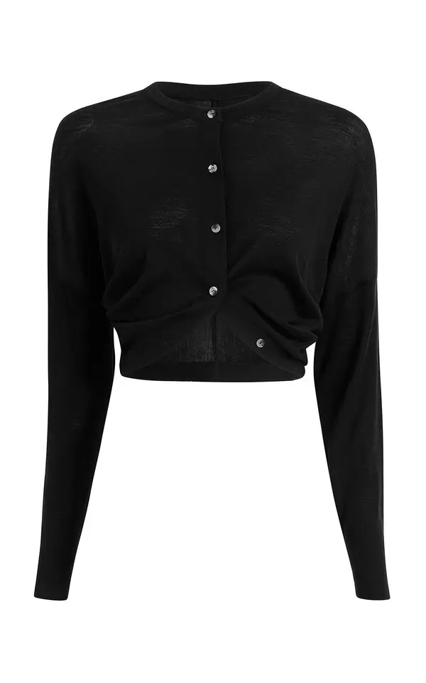 Khaite Finn Cropped Merino-wool Cardigan - Black