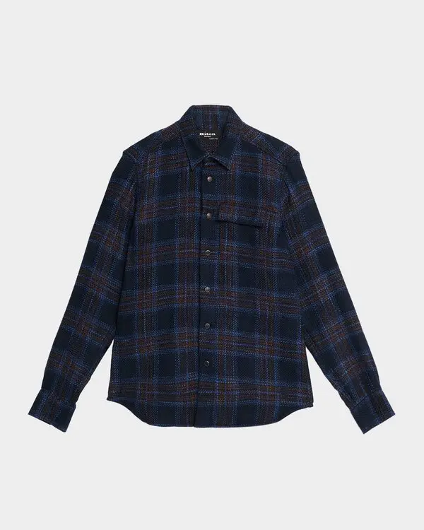 Kiton Wool-blend Plaid Snap-front Overshirt
