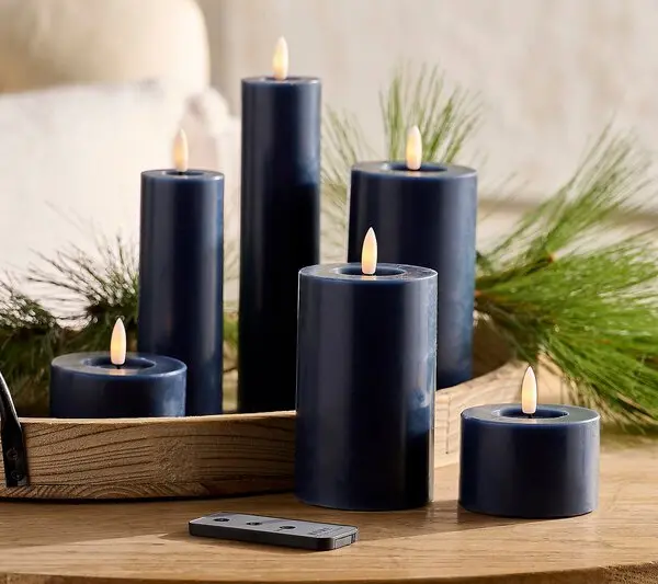 HOME REFLECTIONS As Is S/6 Flameless Mixedsize Pillar Set