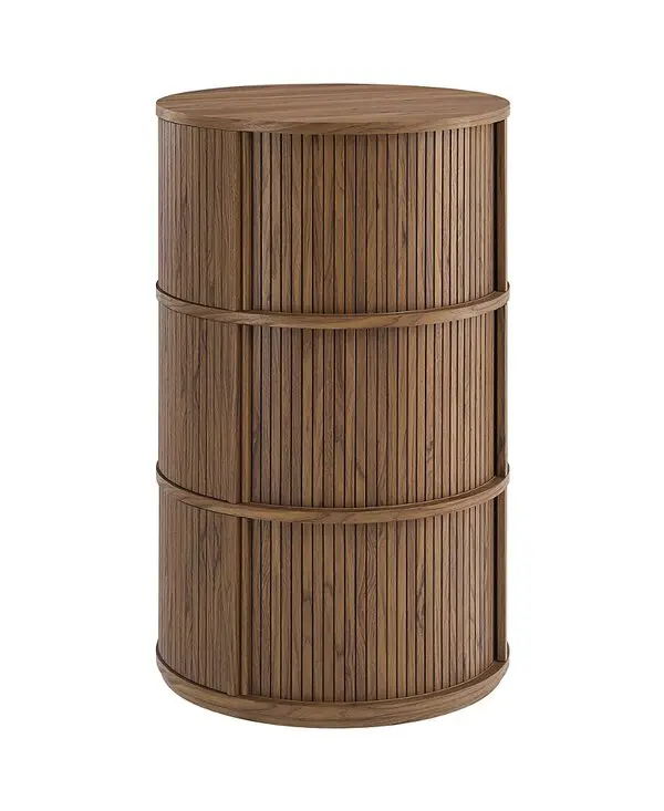 MODWAY Clement Round Pedestal Stand Storage Table With Sliding Tambour Doors