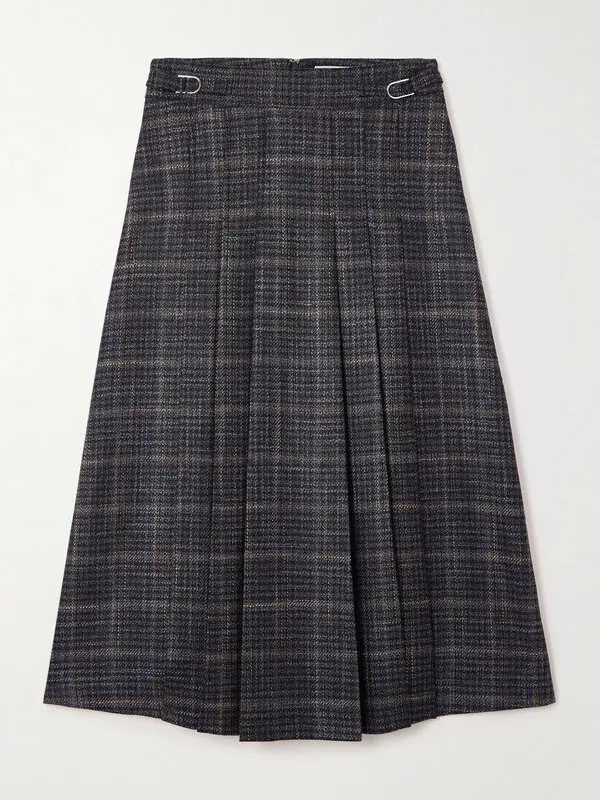 Gabriela Hearst Wesley Pleated Checked Midi Skirt - Gray
