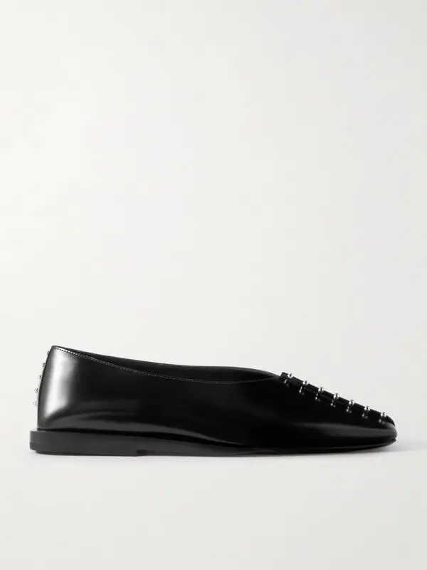 JIL SANDER Studded Leather Ballet Flats - Black