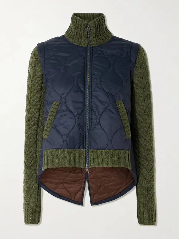 Veronica Beard Patra Cable-knit Wool-blend And Quilted Shell Jacket - Multi