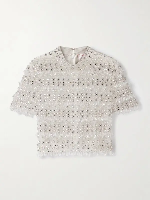 Carolina Herrera Crystal-embellished Tulle Crop Top - Multi