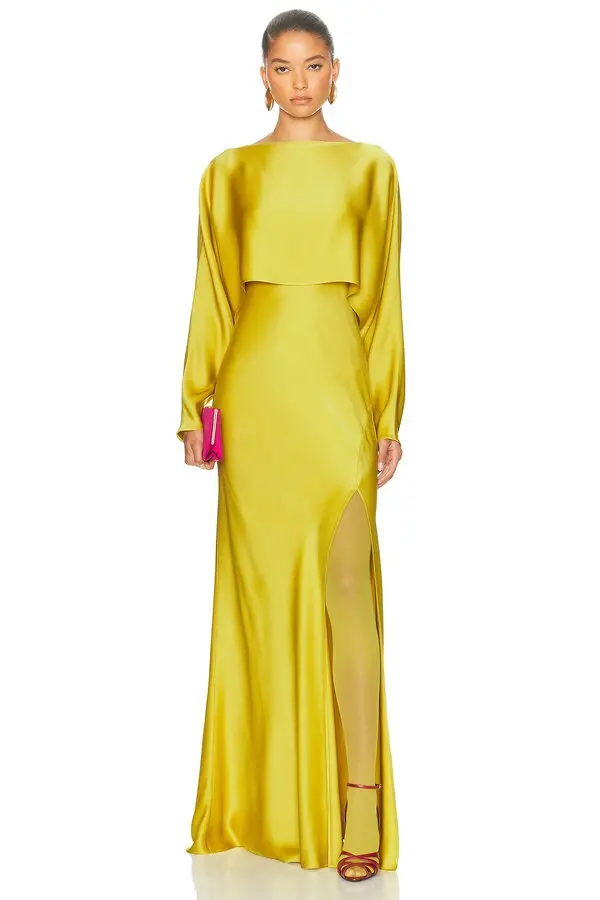Lapointe Satin Layered Gown - Chartreuse