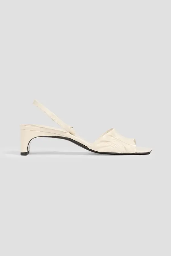 TOTÊME Gathered Crinkled Glossed-leather Slingback Sandals - Ecru