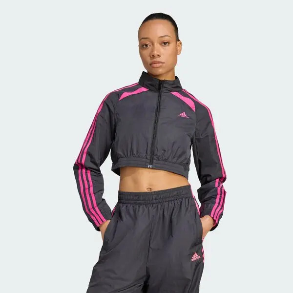Adidas Teamgeist Adicolor Cropped Track Top - Black / Semi Lucid Fuchsia