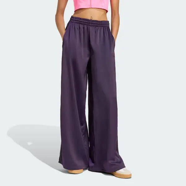 Adidas Adicolor Satin Wide Leg Track Pants - Aurora Plum / Black