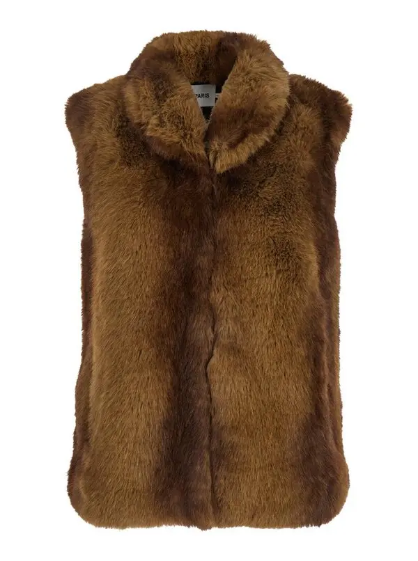 Apparis Faux Fur Sleeveless Coat - Brown