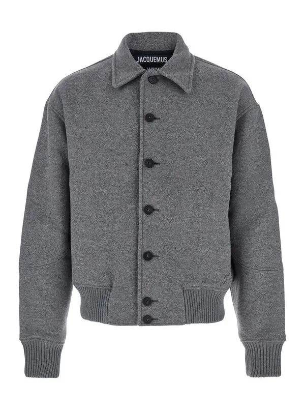 Jacquemus Wool Jacket With Classic Collar And Drop Shoulders - Grey