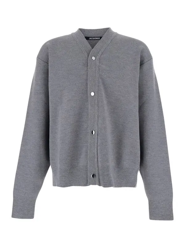 Jacquemus V-neck Cotton Cardigan With Dropped Shoulders - Grey