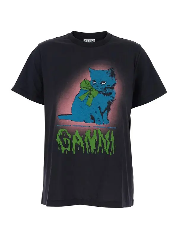 GANNI Crewneck T-shirt With Maxi Logo