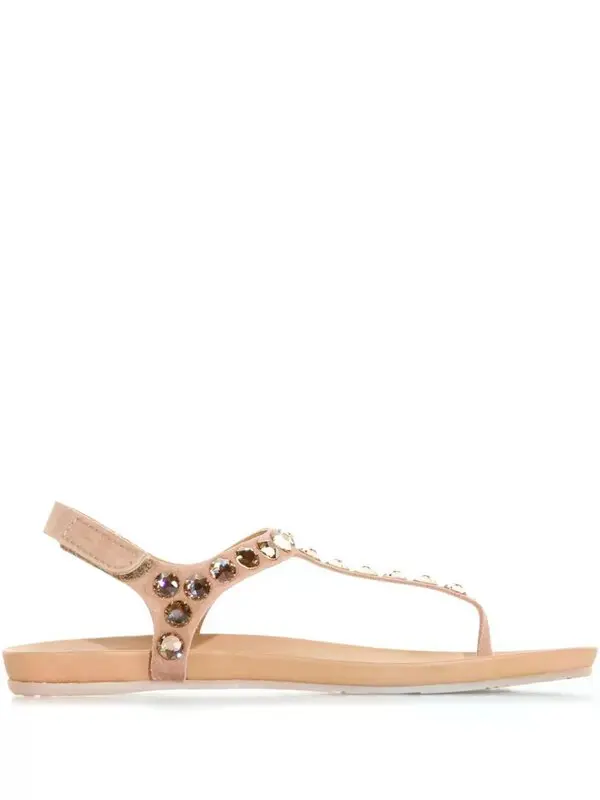 PEDRO GARCIA Crystal-embellished T-bar Sandals - Brown