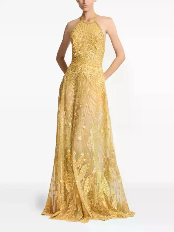 Elie Saab Beaded Halter-neck Dress - Gold