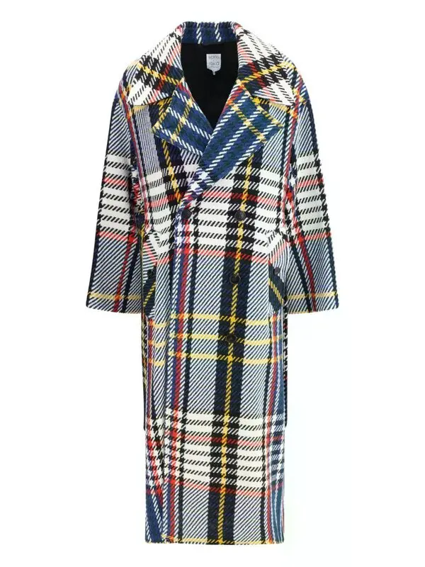 SARA ROKA Checked Double-breasted Coat - Blue