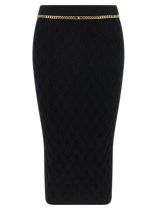 Elisabetta Franchi Viscose Knit Diamond Pattern Midi Skirt - Black