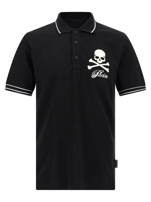 Philipp Plein Skull & Bones' Polo Shirt - Black