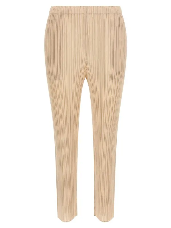 Issey Miyake Pleated Straight Leg Pants - Beige