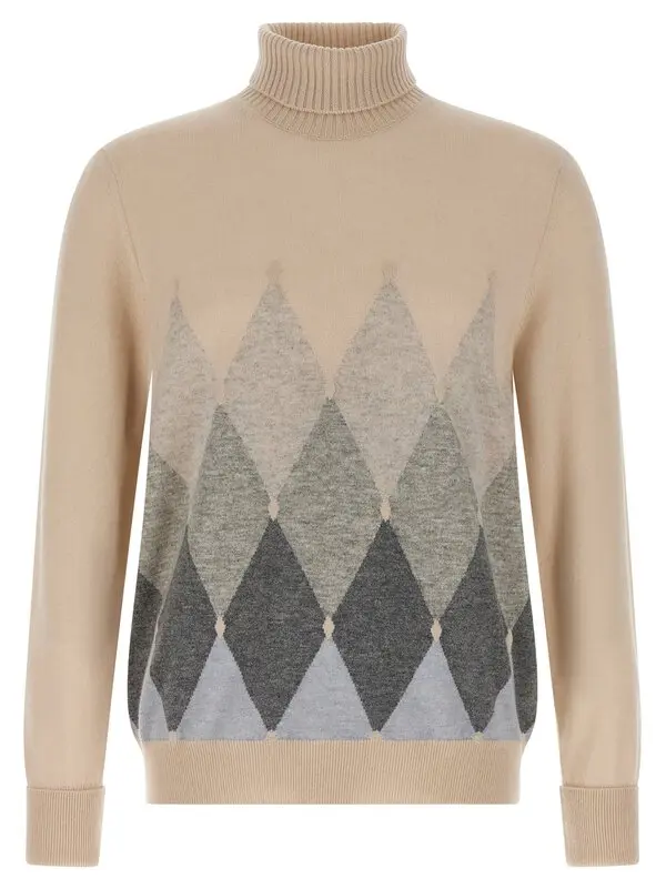 BALLANTYNE Argyle Cashmere Turtleneck Sweater - White