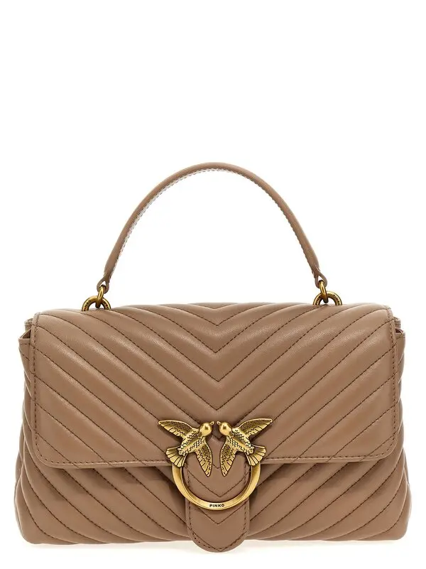 Pinko Love Ladu Puff Chevron Leather Handbag - Beige