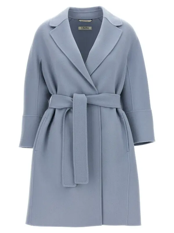 Max Mara Arona Belted Double Wool Coat - Light Blue
