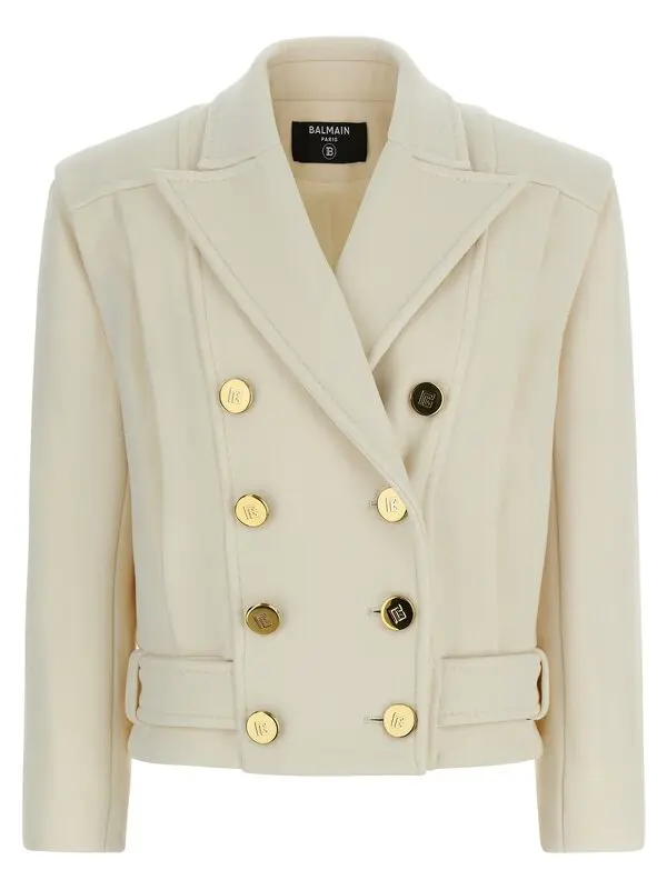 Balmain Double-breasted Short Coat - White