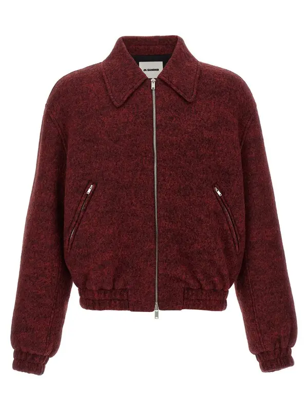 JIL SANDER Mélange Wool Bomber Jacket - Bordeaux