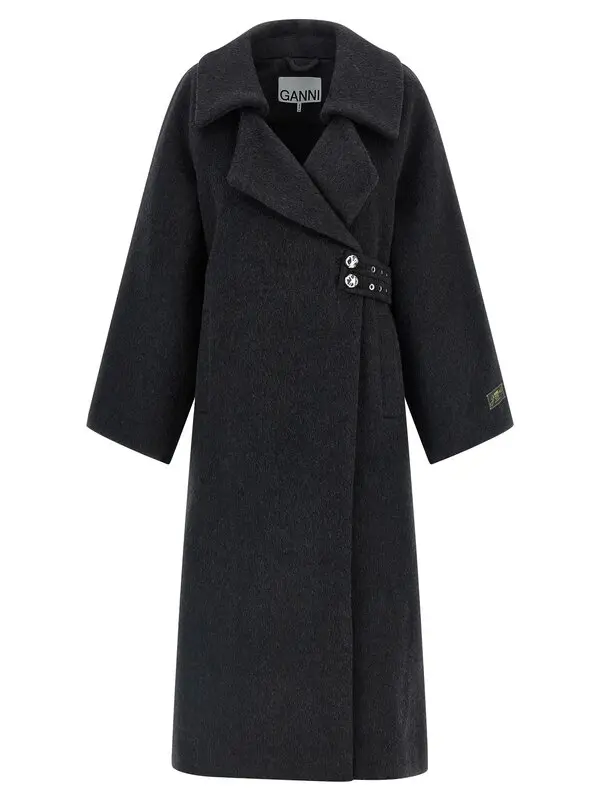 GANNI Double-breasted Wool Coat - Gray