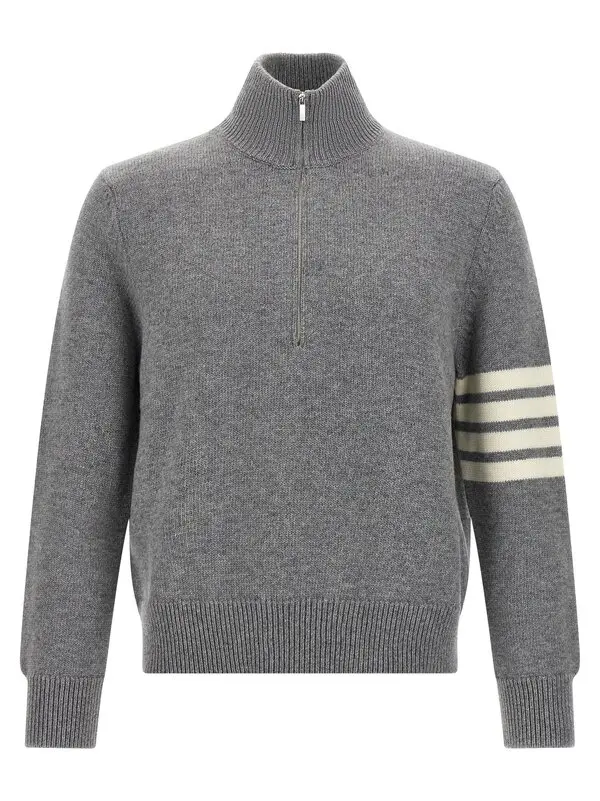 Thom Browne 4-bar Half-zip Virgin Wool Sweater - Gray